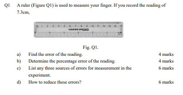 Solved Q1 A ruler (Figure Q1) is used to measure your | Chegg.com