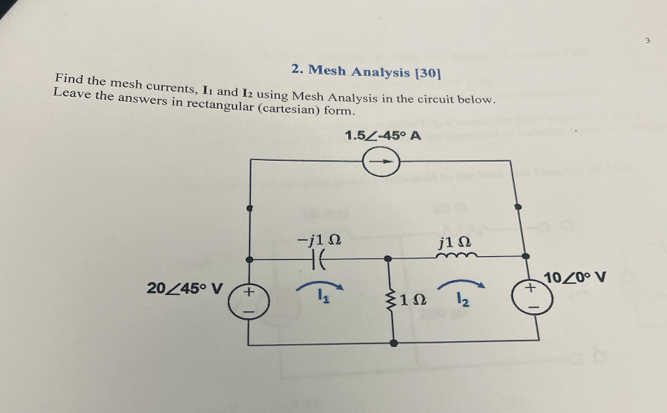 Solved 2. Mesh Analysis [30] Find the mesh currents, I1 and | Chegg.com