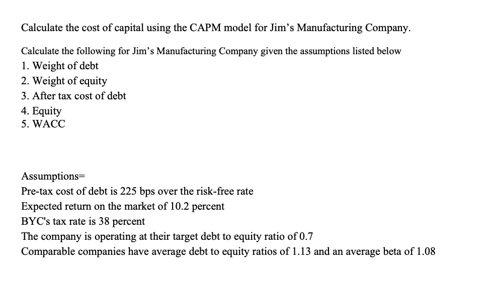 Solved Calculate the cost of capital using the CAPM model | Chegg.com