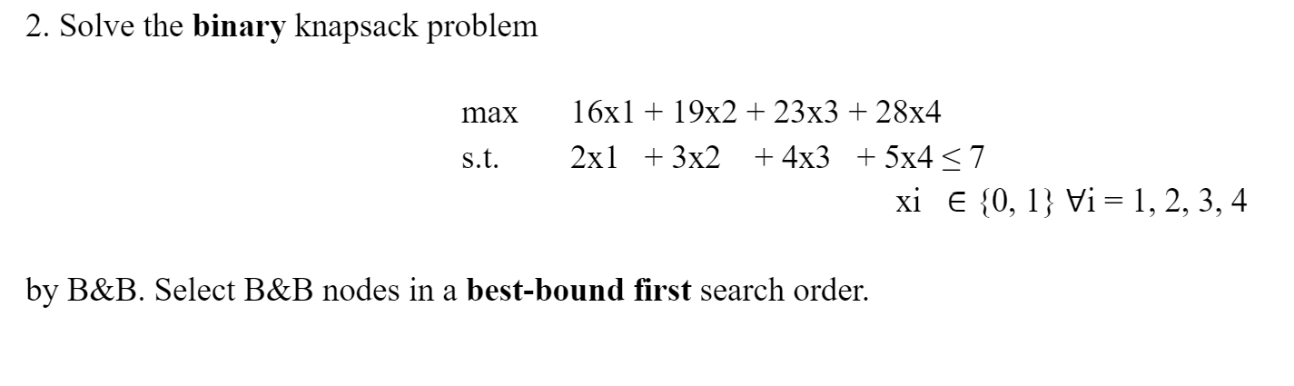 Solved 2 Solve The Binary Knapsack Problem Max St 16x1 