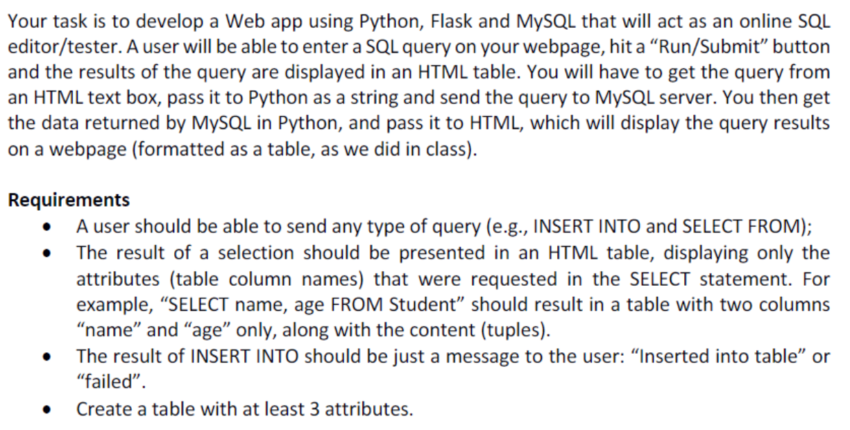 Solved Your task is to develop a Web app using Python, Flask | Chegg.com