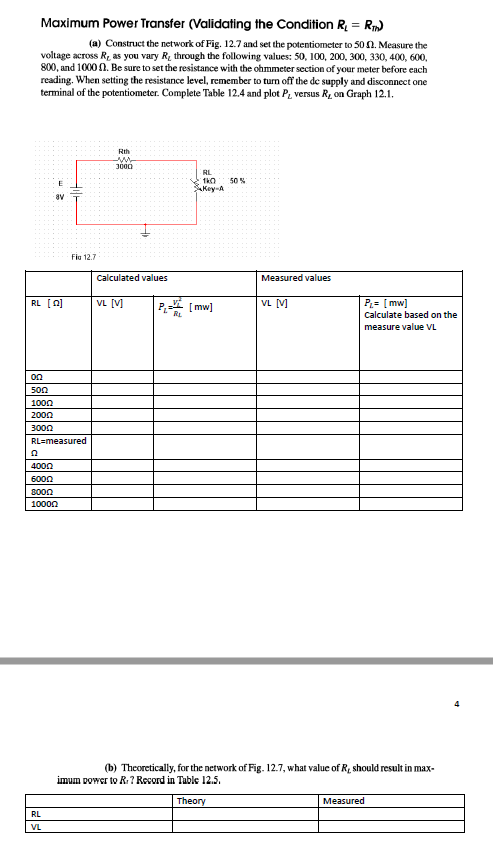 Solved Maximum Power Transfer (Validating the Condition | Chegg.com