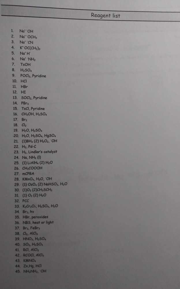 Solved Reagent list 1. Na' OH 2. Na oCHs 3. Na "CN 4. | Chegg.com