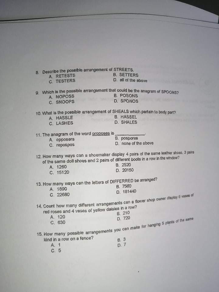 Solved 1. Which phrase describes permutation of non-distinct | Chegg.com