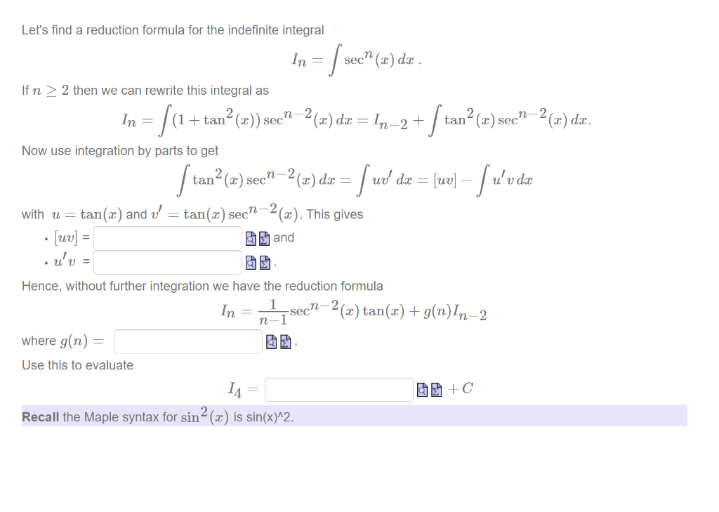 Solved Let's find a reduction formula for the indefinite | Chegg.com