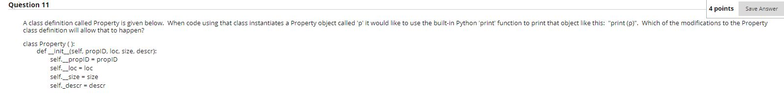 Solved Question 11 4 points Save Answer A class definition | Chegg.com