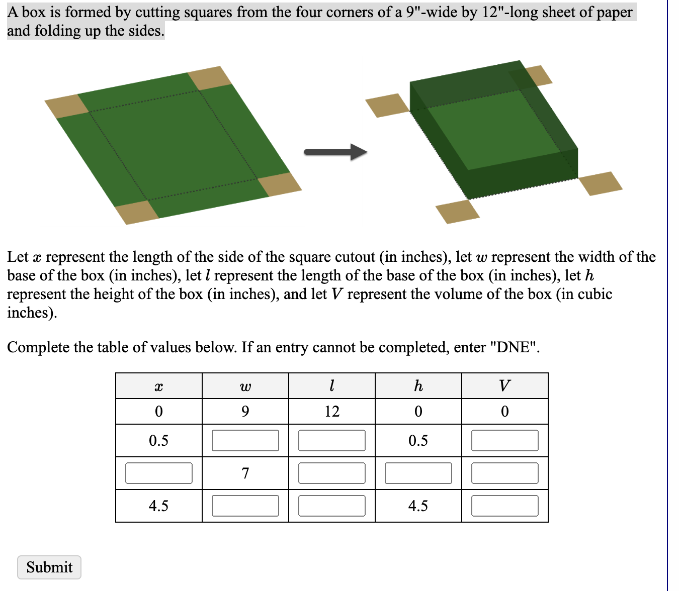 Solved A box is formed by cutting squares from the four | Chegg.com
