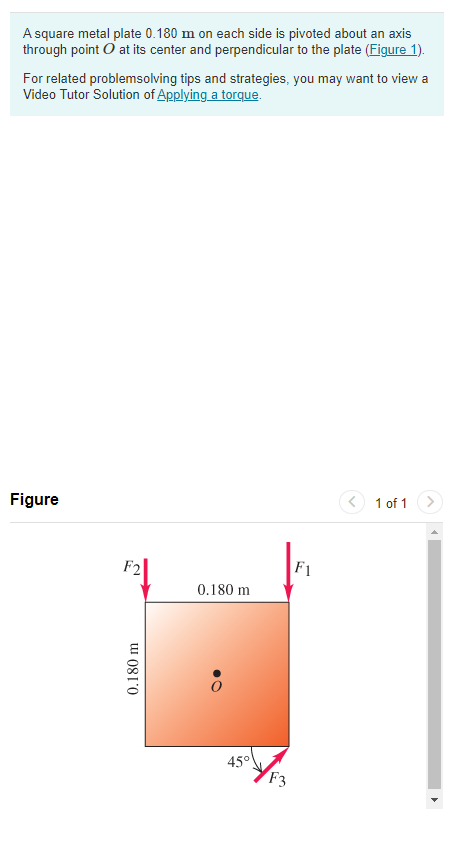 Solved A square metal plate 0.180 m on each side is pivoted | Chegg.com