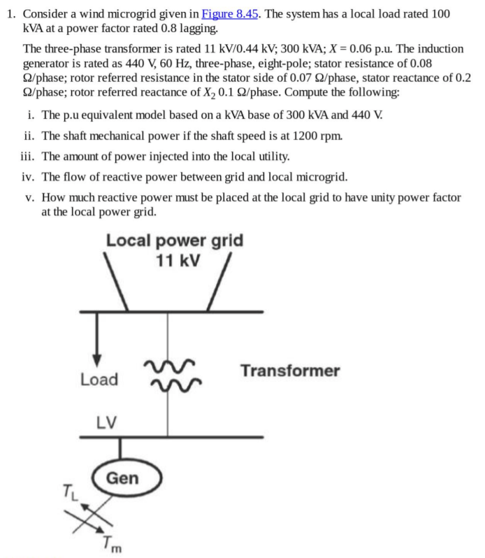 Solved 1. Consider a wind microgrid given in Figure 8.45. | Chegg.com