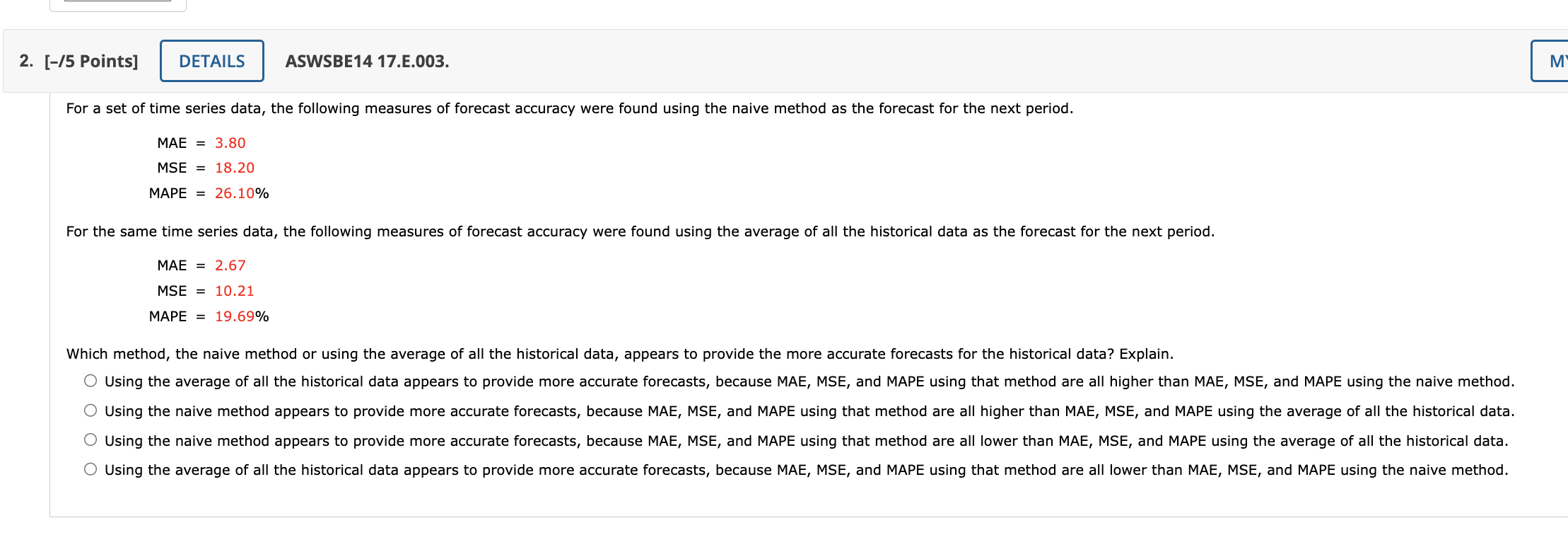 Solved −/5 Points] ASWSBE14 17.E.003. For a set of time | Chegg.com