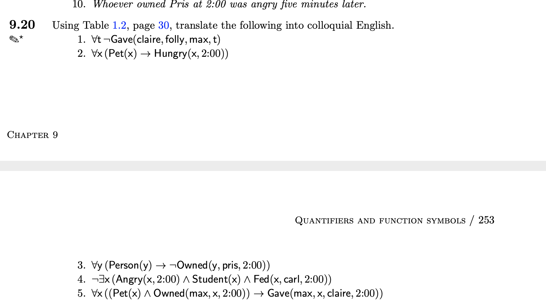 Solved Table 1.2: Names and predicates for a language. | Chegg.com