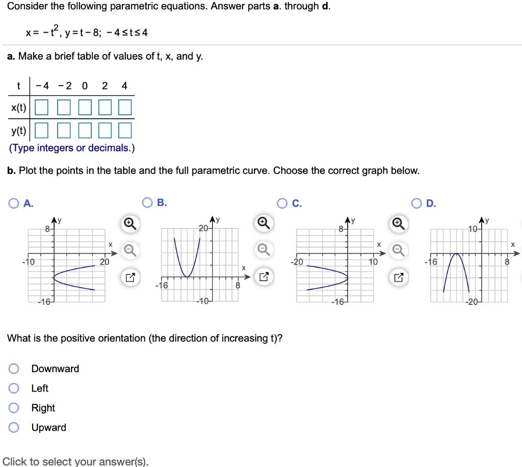 Solved Consider the following parametric equations. Answer | Chegg.com