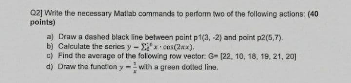 Solved Q2] Write the necessary Matlab commands to perform | Chegg.com