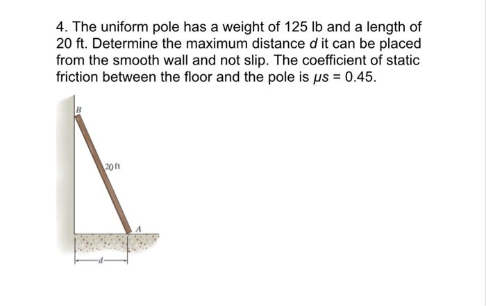 Solved 4. The uniform pole has a weight of 125 lb and a | Chegg.com