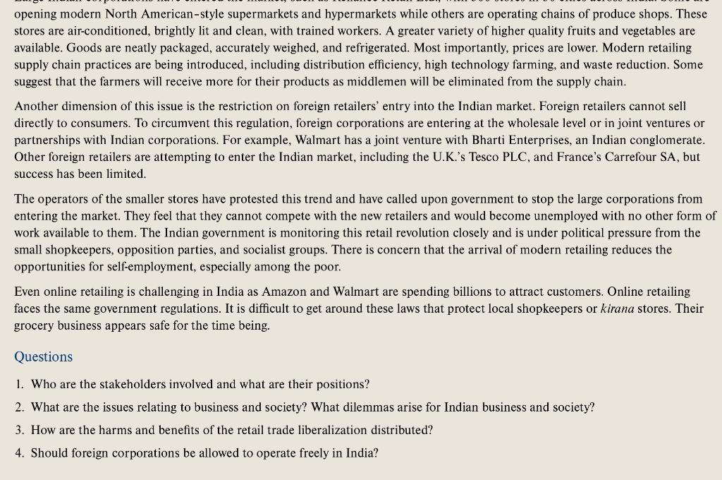 Solved 15.2 FOOD RETAILING IN INDIA: REVOLUTION OR | Chegg.com