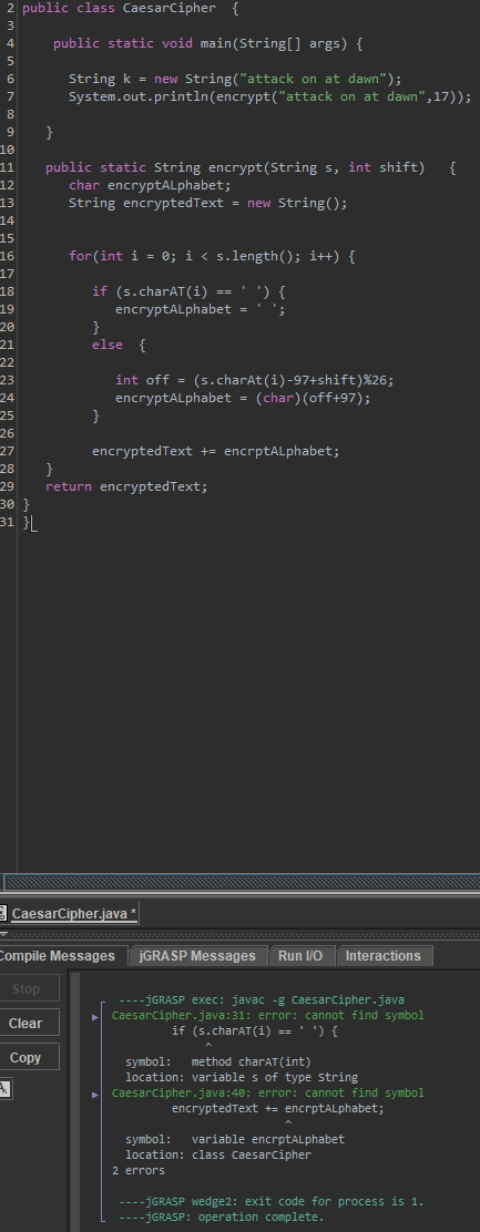 Solved I have an error on my CaeserCipher class, need help | Chegg.com
