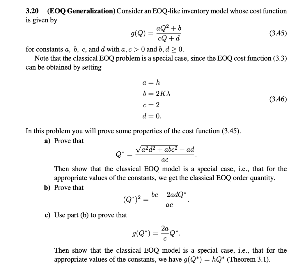 3.20 (EOQ Generalization) Consider an EOQ-like | Chegg.com