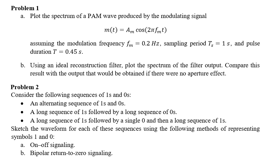 Solved Problem 1 a. Plot the spectrum of a PAM wave produced | Chegg.com
