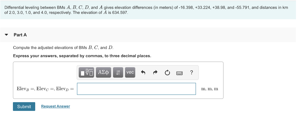 Solved Differential leveling between BMs A, B, C, D, and A | Chegg.com