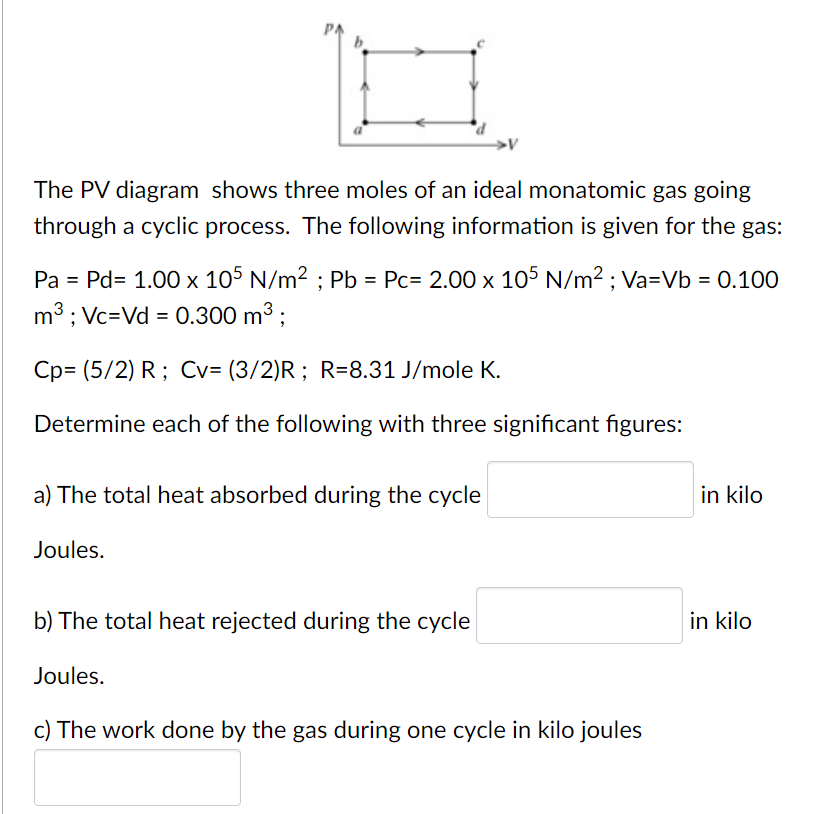 Solved The PV diagram shows three moles of an ideal | Chegg.com