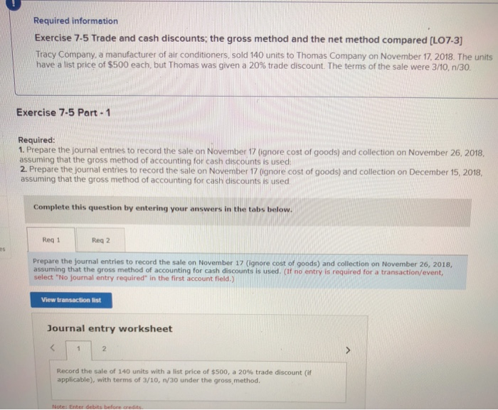 Solved Required informetion Exercise 7-5 Trade and cash | Chegg.com