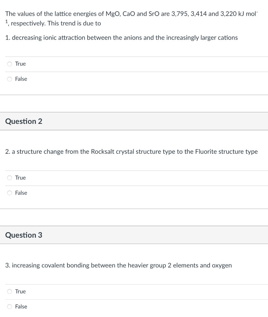 Solved The values of the lattice energies of MgO, CaO and | Chegg.com