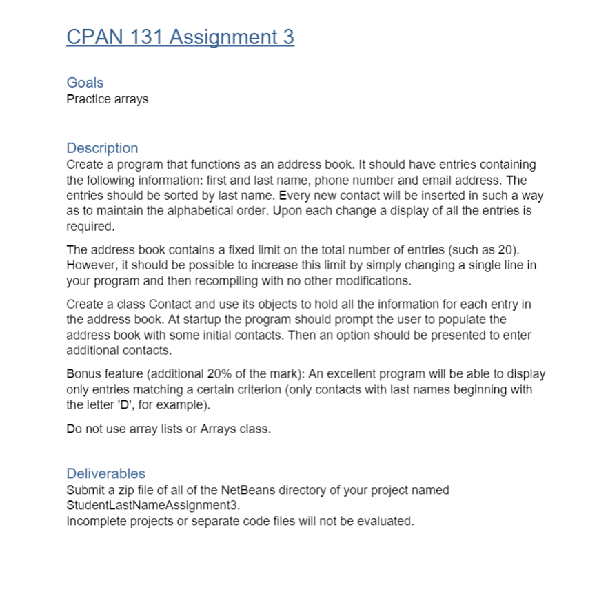 Solved Description Create a program that functions as an | Chegg.com