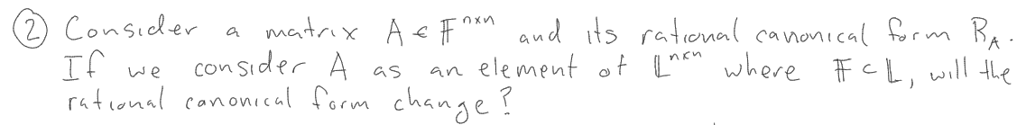 Solved Consider a matrix At Anxn and its rational canonical | Chegg.com