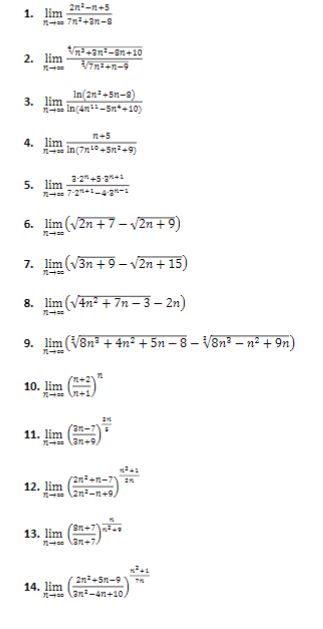 Solved 1. limn→∞7n2+3n−82n2−n+5 2. | Chegg.com