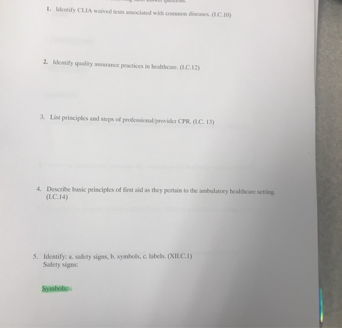 Solved questions. 1. Identify CLIA waived tests associated | Chegg.com
