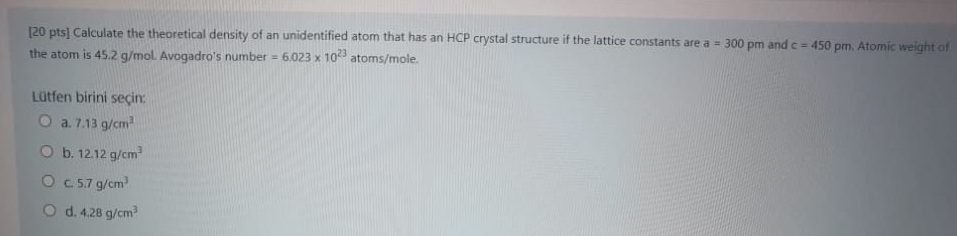 Solved [20 pts] Calculate the theoretical density of an | Chegg.com