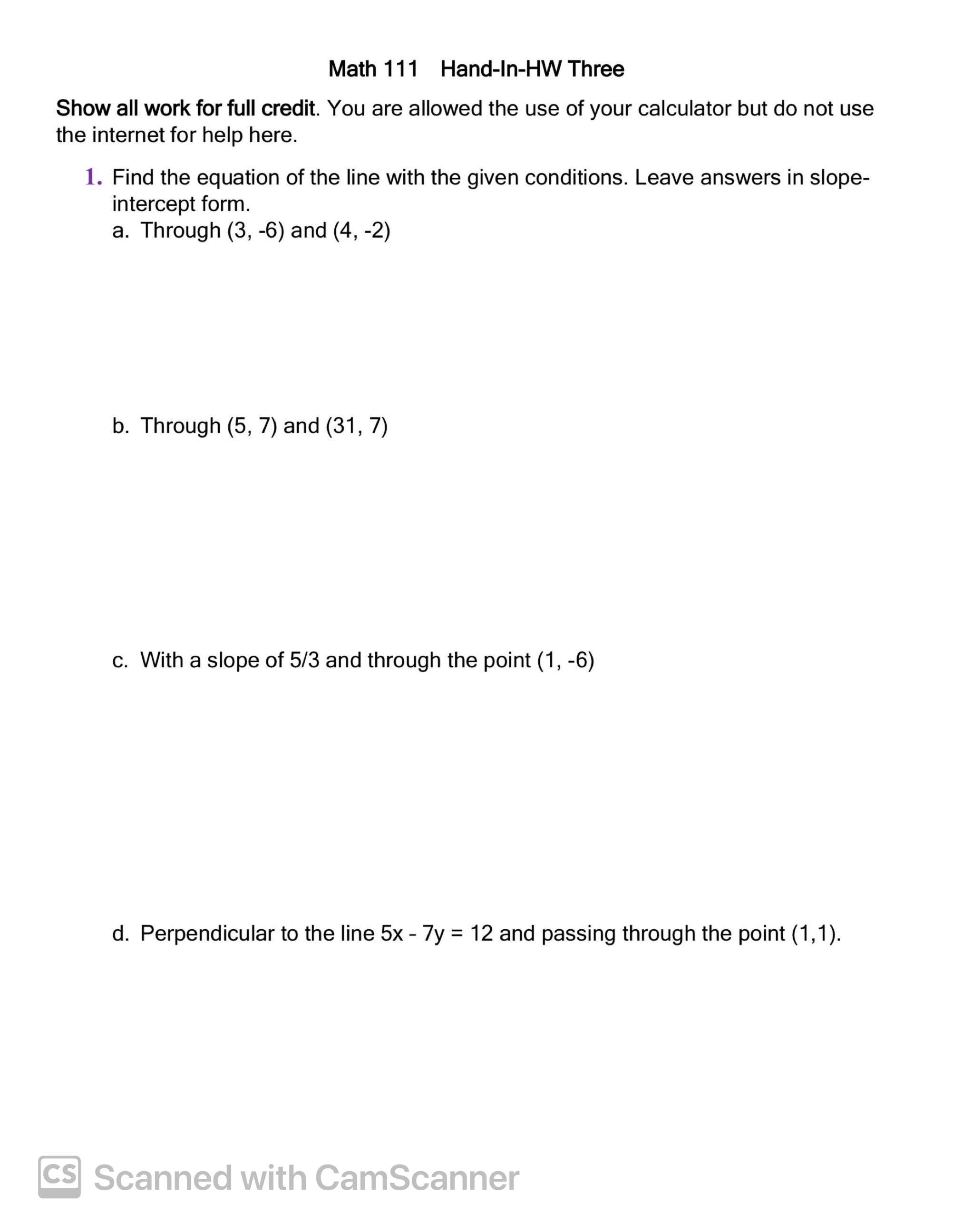 Solved Math 111 Hand-In-HW Three Show all work for full | Chegg.com