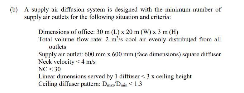 (b) A supply air diffusion system is designed with | Chegg.com