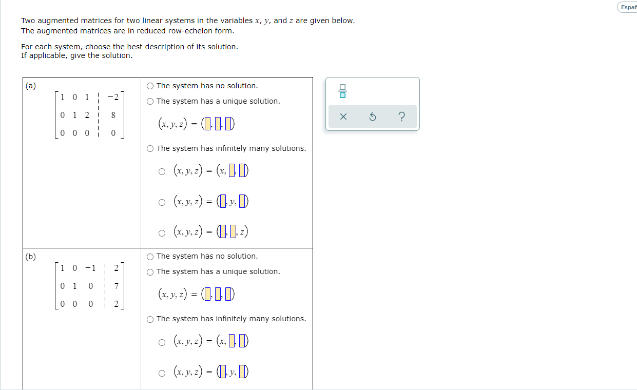 Solved Espan Two augmented matrices for two linear systems | Chegg.com
