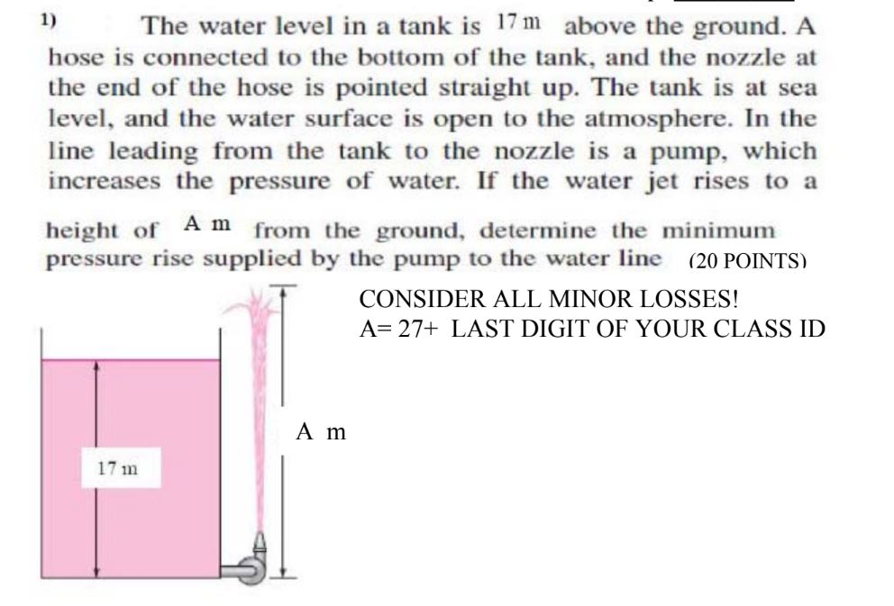Solved 1) The water level in a tank is 17 m above the | Chegg.com