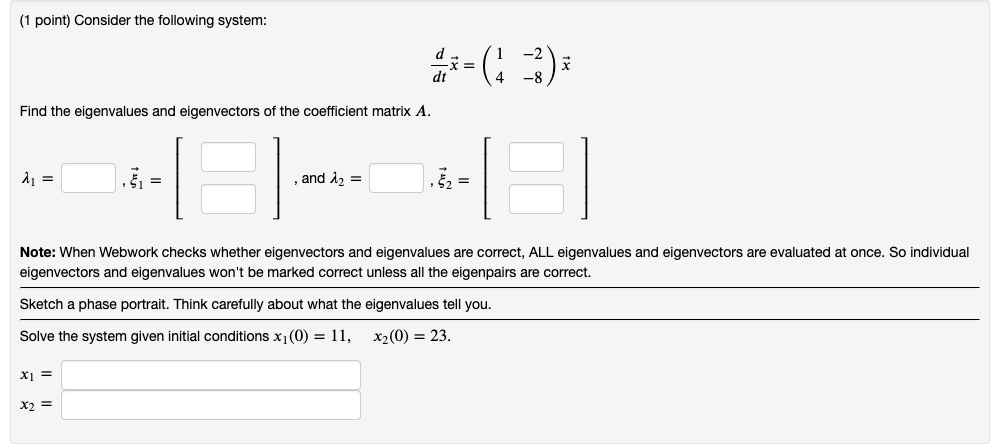 Solved 1 point) Consider the following system: dt X4-8 Find | Chegg.com