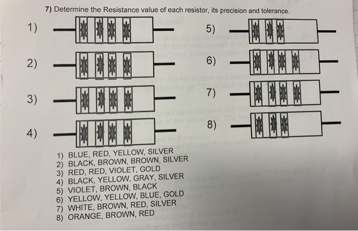 Solved 7) Determine the Resistance value of each resistor, | Chegg.com