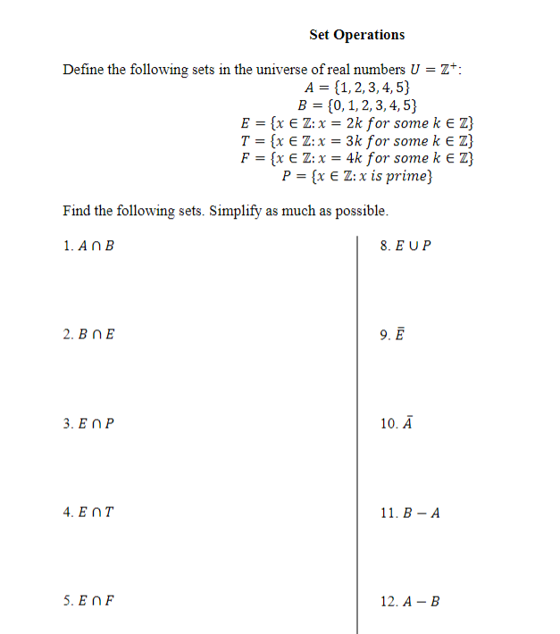 Solved Define the following sets in the universe of real | Chegg.com