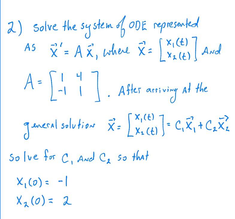 Solved 2) Solve the system of ODE represented As x′=Ax, | Chegg.com