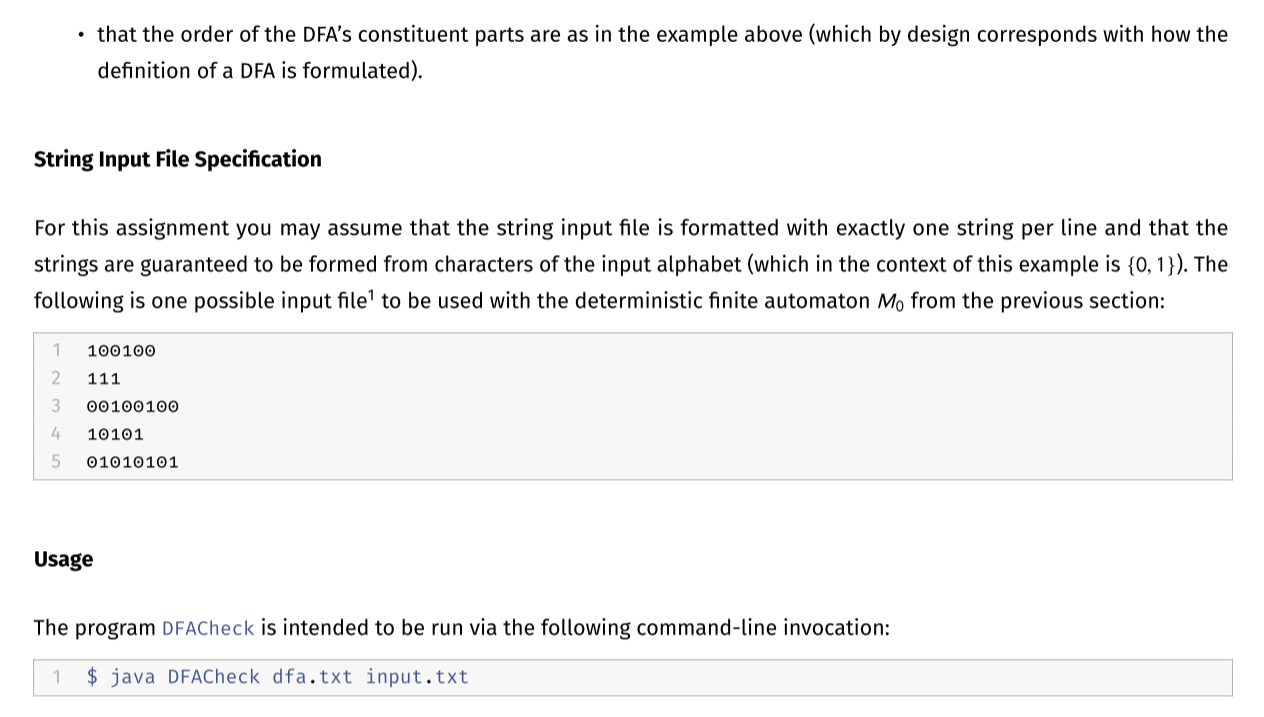 Define a DFA and test it from two files. The first | Chegg.com
