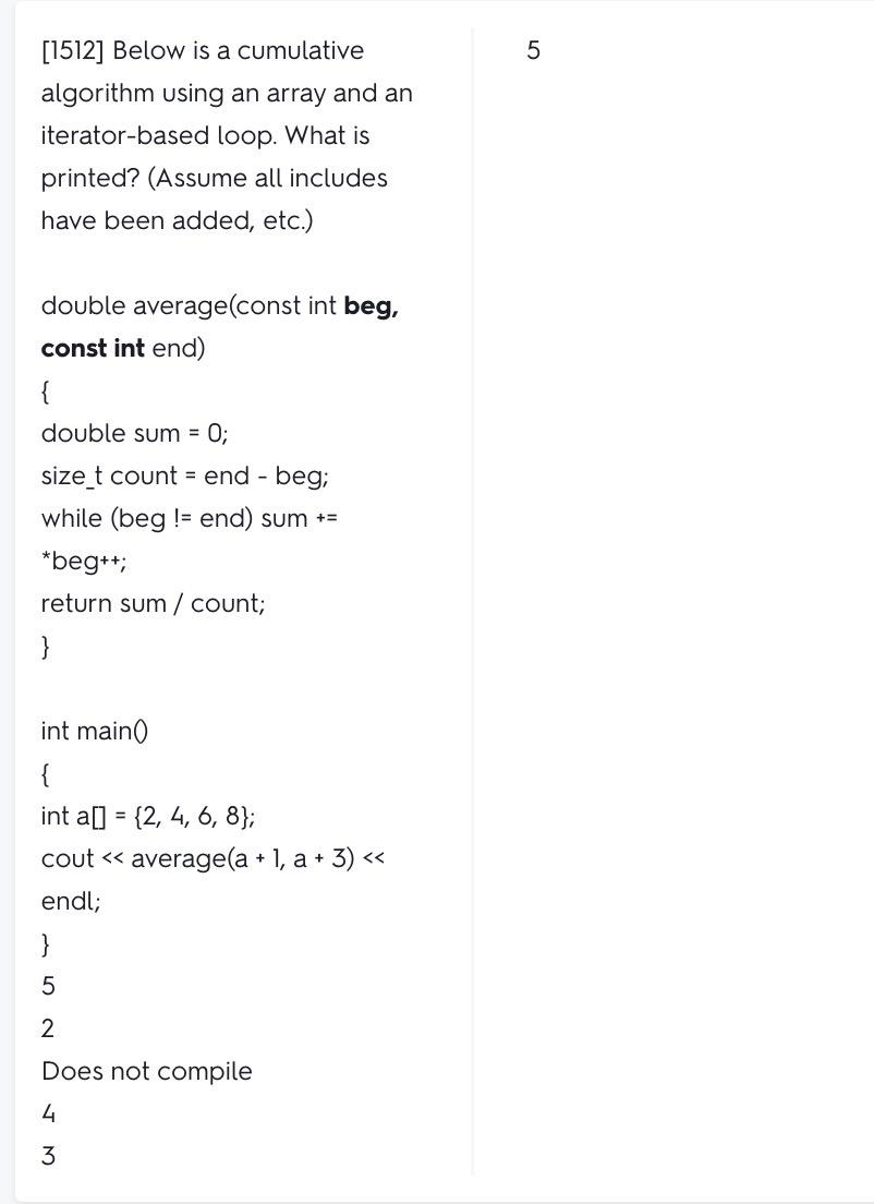 Solved [1512] Below is a cumulative algorithm using an array | Chegg.com