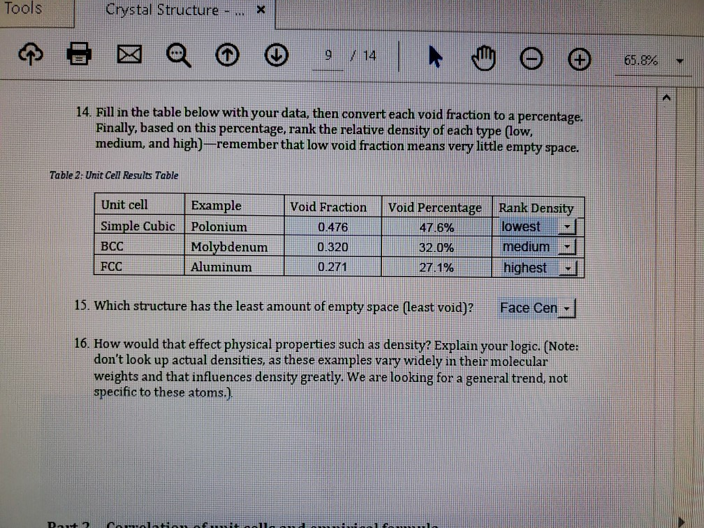 Solved Tools Crystal Structure - O Q / 140 @ 65.8% 14. Fill | Chegg.com