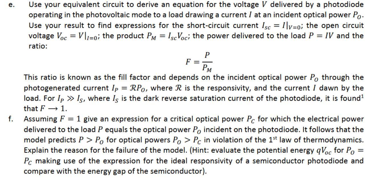 e. Use your equivalent circuit to derive an equation | Chegg.com