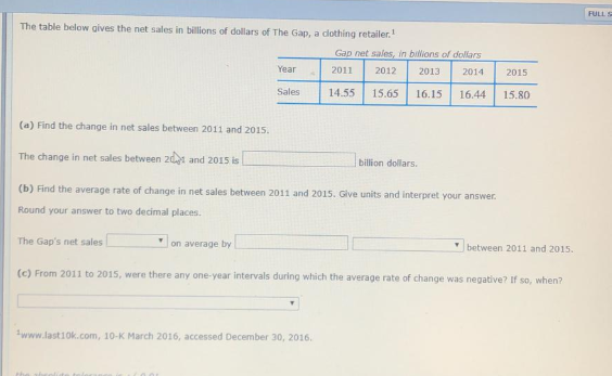 Solved FULLS The table below gives the net sales in billions | Chegg.com