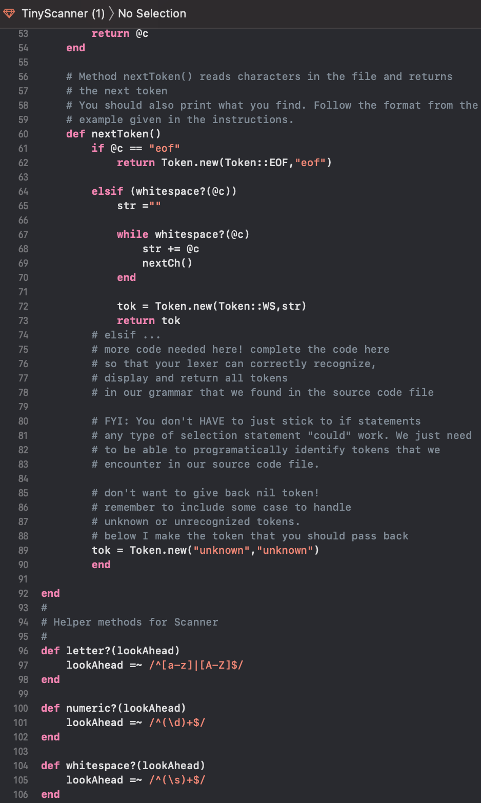 Building a Lexical Analyser with Ruby The grammar | Chegg.com