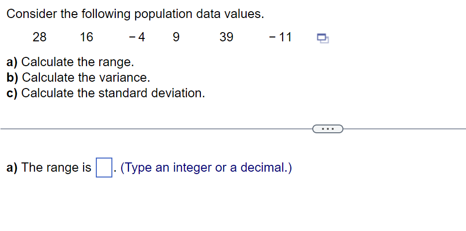 Solved Consider the following data values. a) Calculate the | Chegg.com