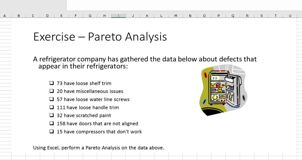 Solved A E J 1 M N P Q R s T U Exercise – Pareto Analysis A | Chegg.com