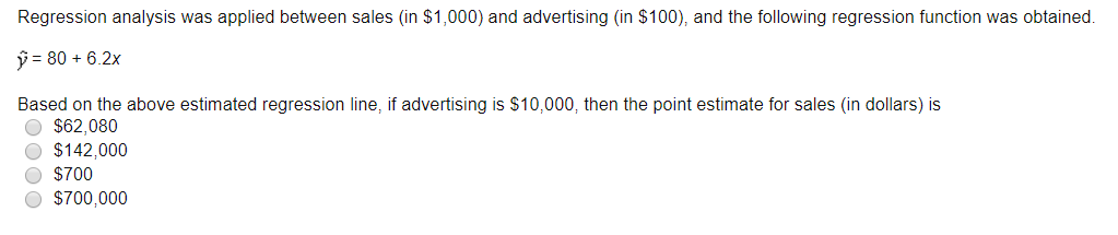 Solved Regression analysis was applied between sales (in | Chegg.com