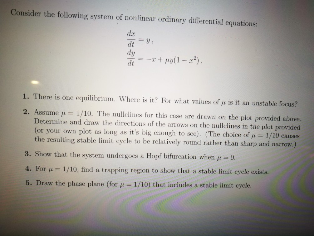 Solved Consider The Following System Of Nonlinear Ordinary
