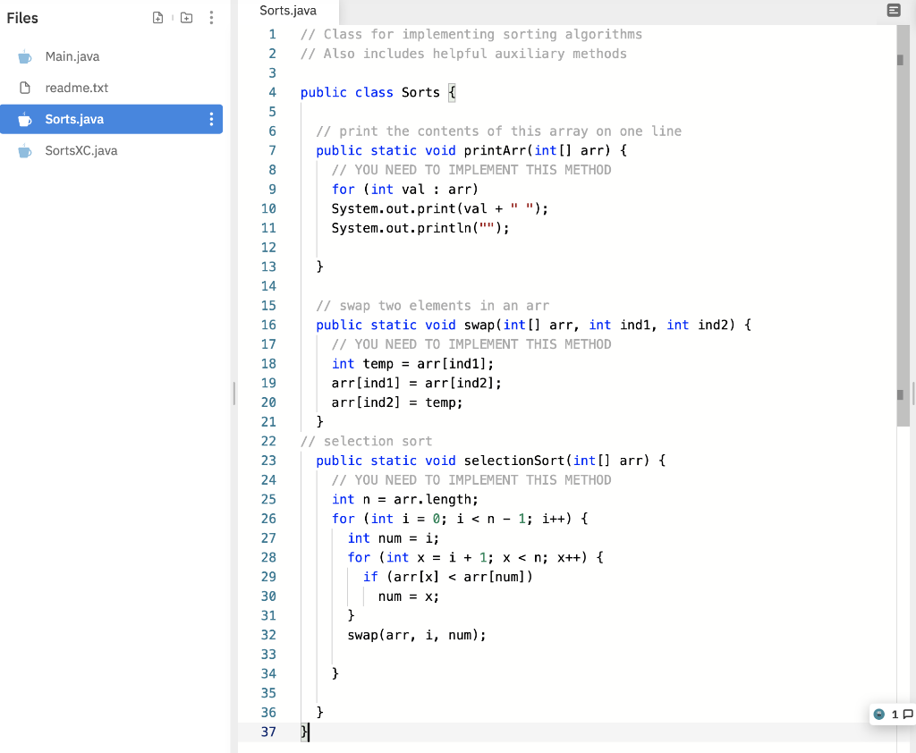 Solved add the following method header in Sorts.java: // | Chegg.com
